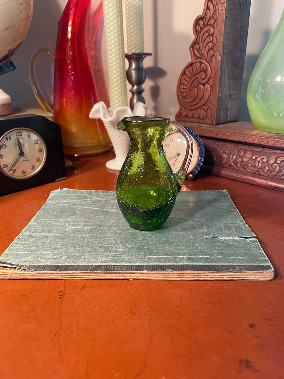 Vintage Green Small Viking Rainbow Crackle Glass Pitcher - Etsy