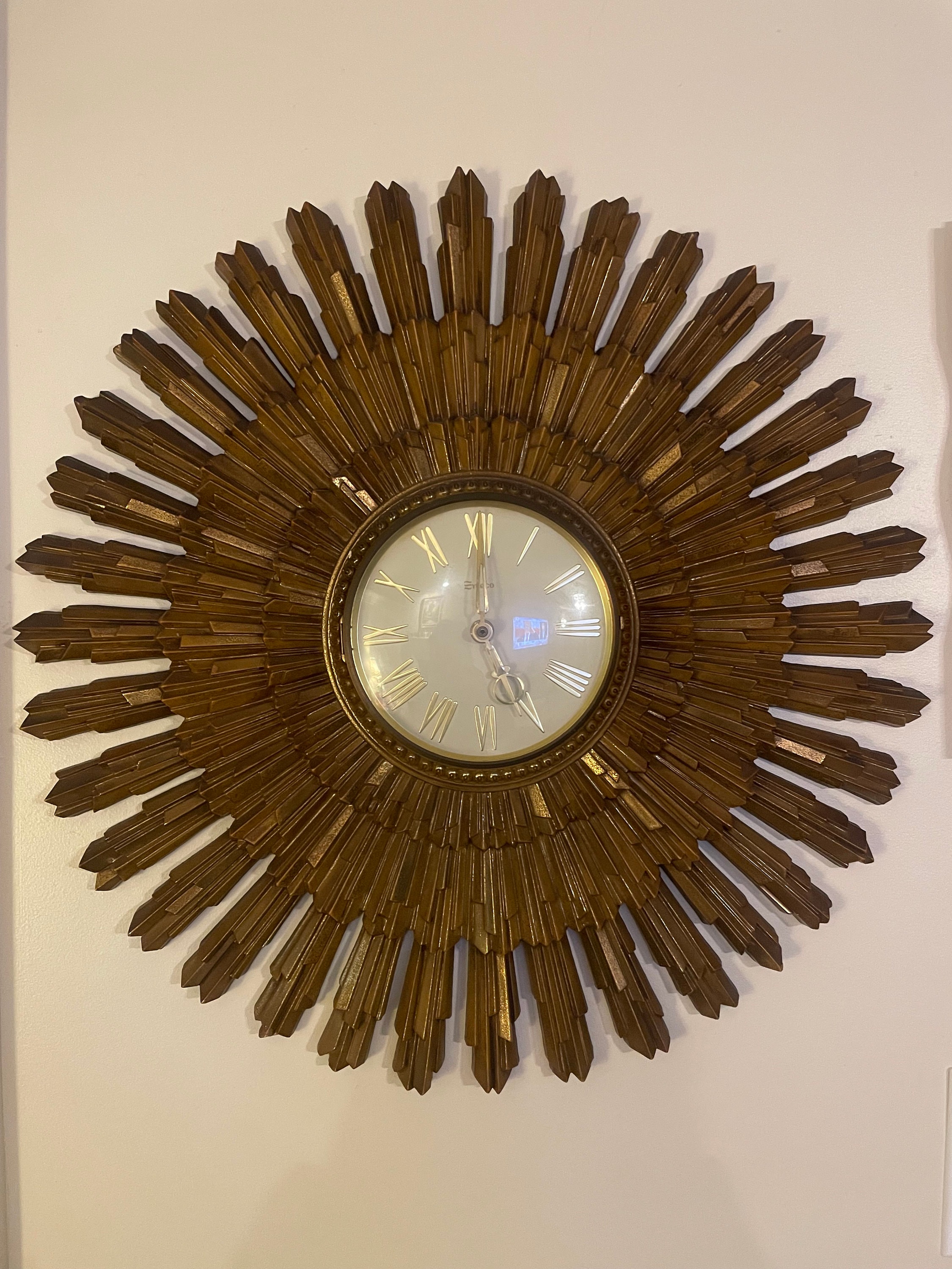 Beautiful MCM Syroco Starburst Gold Wall Clock as Is - Etsy