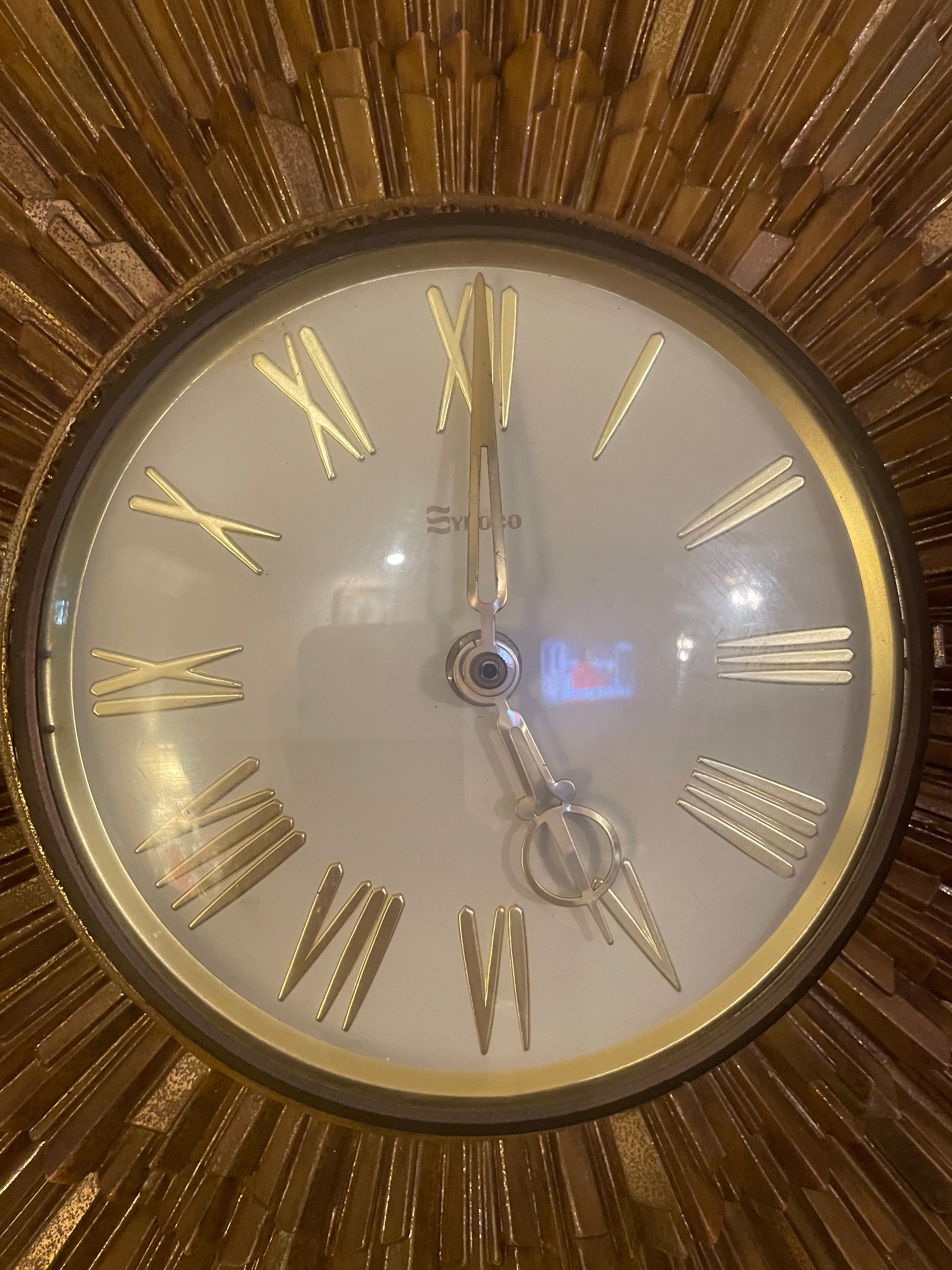 Beautiful MCM Syroco Starburst Gold Wall Clock as Is - Etsy