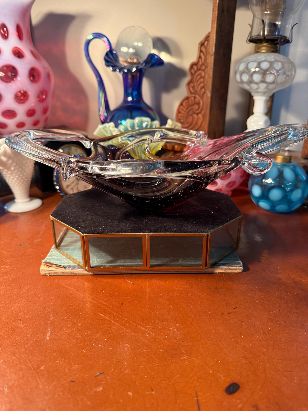 AMAZING Art Studio Glass Bowl Stretched Pulled Flass Controlled Bubble ...