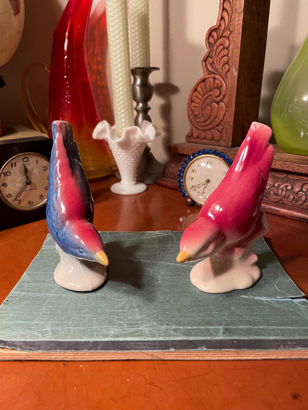 Vintage MCM Pottery Ceramic Fredericksburg? Art Deco Nouveau Blue Red ...