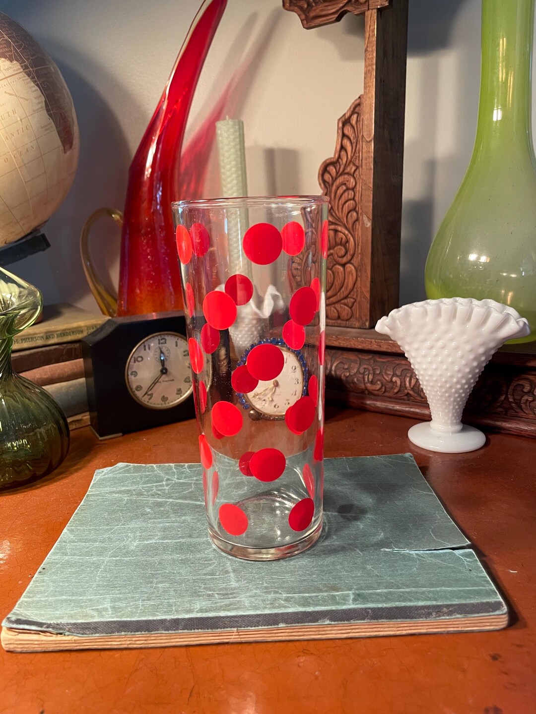 BEAUTIFUL Vintage MCM Polka Dot Orange Yellow Starburst Drinking ...