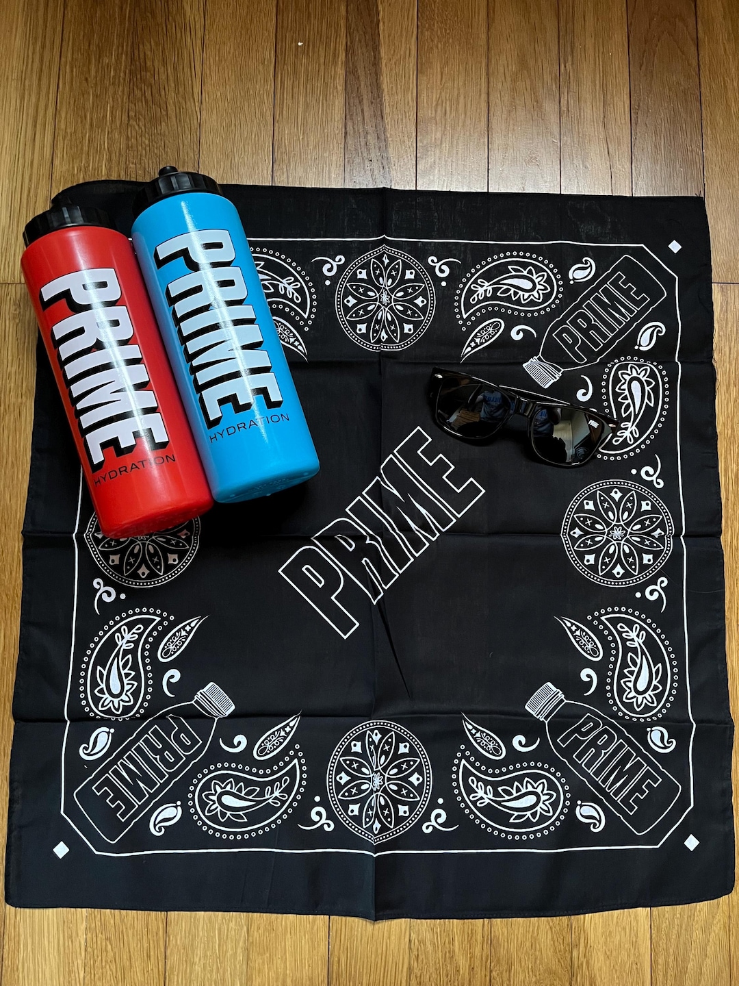 PRIME Hydration Merch Bundle | Red+ Blue Bottles, Sunglasses, & Bandana ...