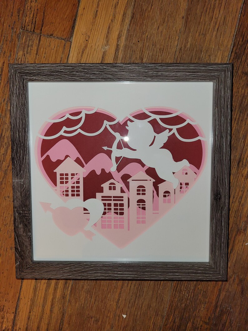 3D Layered Paper Cupid Art in Shadow Box With Real Glass, Size 8x8 ...