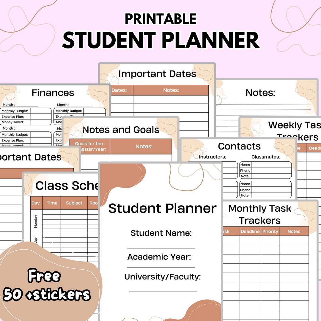 Printable Student Planner, Printable Academic Planner, College Student ...