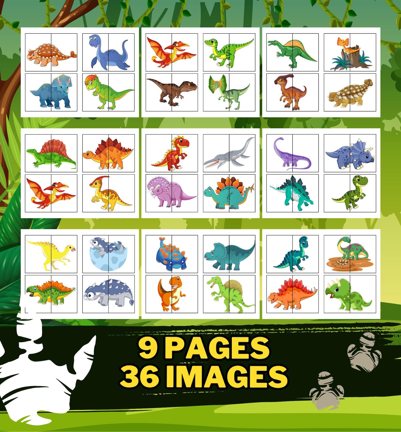 Dinosaur Match and Learn Game | Printable Dinosaur Memory Game - Etsy
