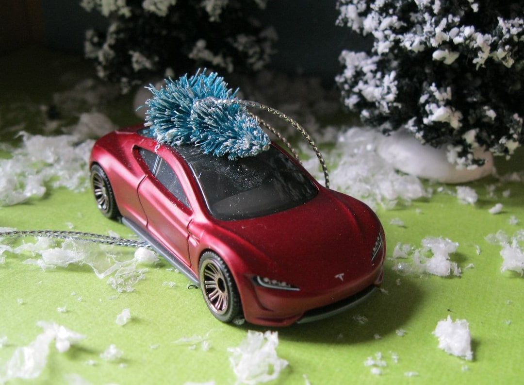 2020 Tesla Roadster (cranberry Color) Car With Christmas Tree Ornament ...