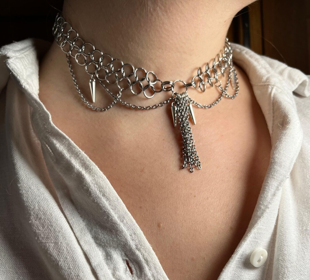 Handwoven Chainmail Choker – Gothic Medieval Necklace – Stainless Steel ...