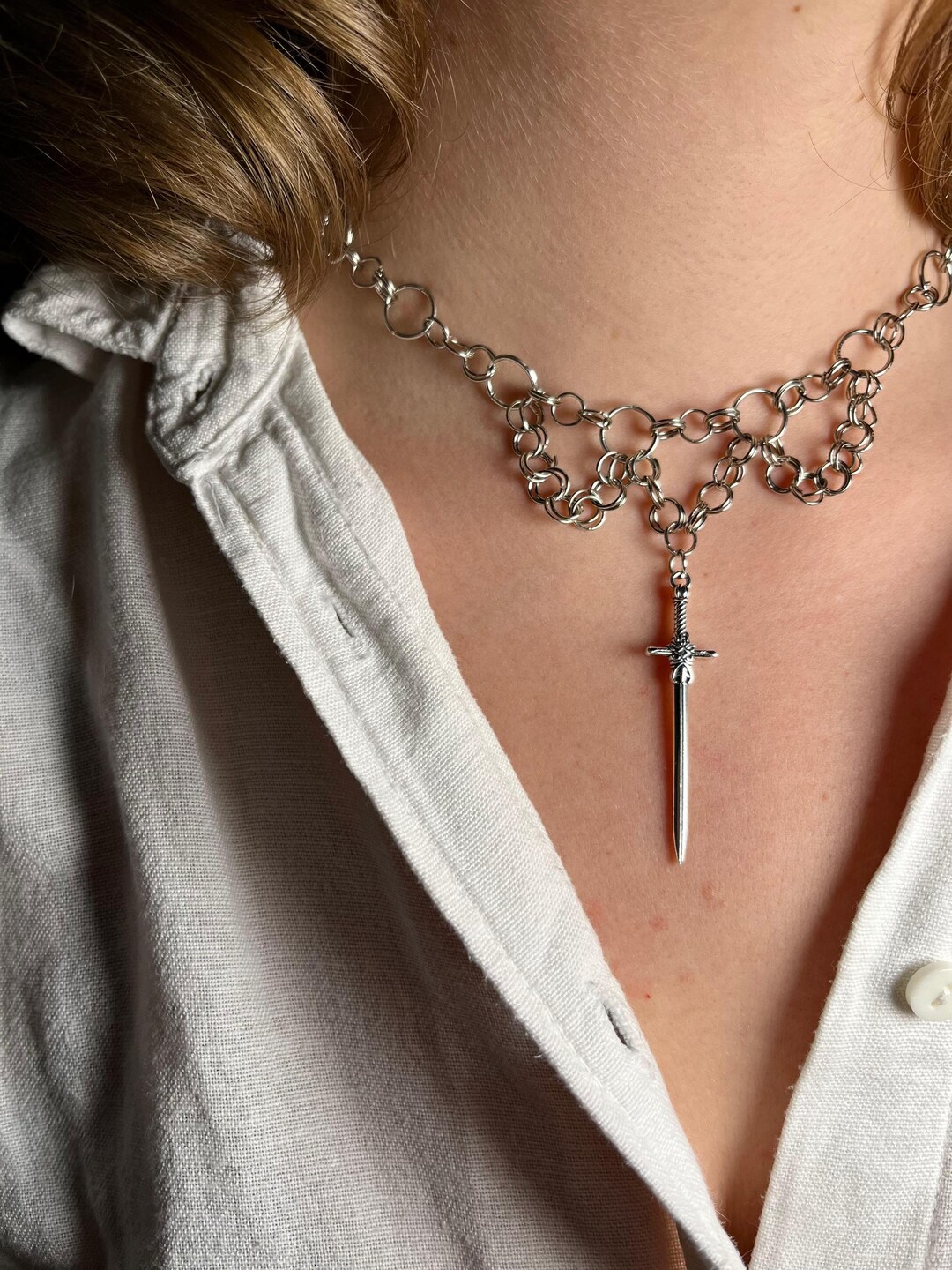 Personalized Chainmail Necklace – Medieval Choker With Custom Charm ...