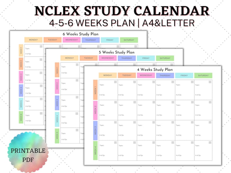 NCLEX Study Plan Calendar NCLEX Study Guide NCLEX Study Schedule ...