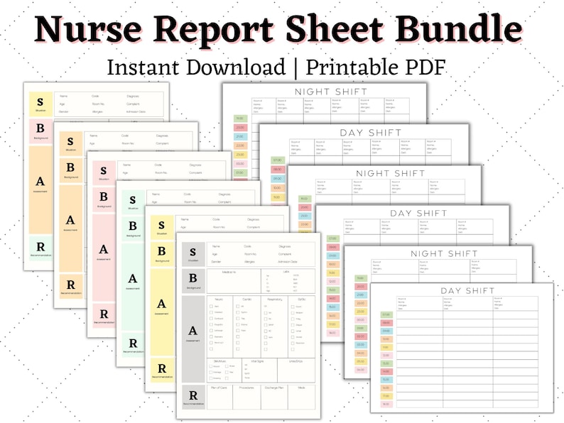 Nurse Report Sheet With 3,4,6 Patient Hourly Medication Template Bundle ...