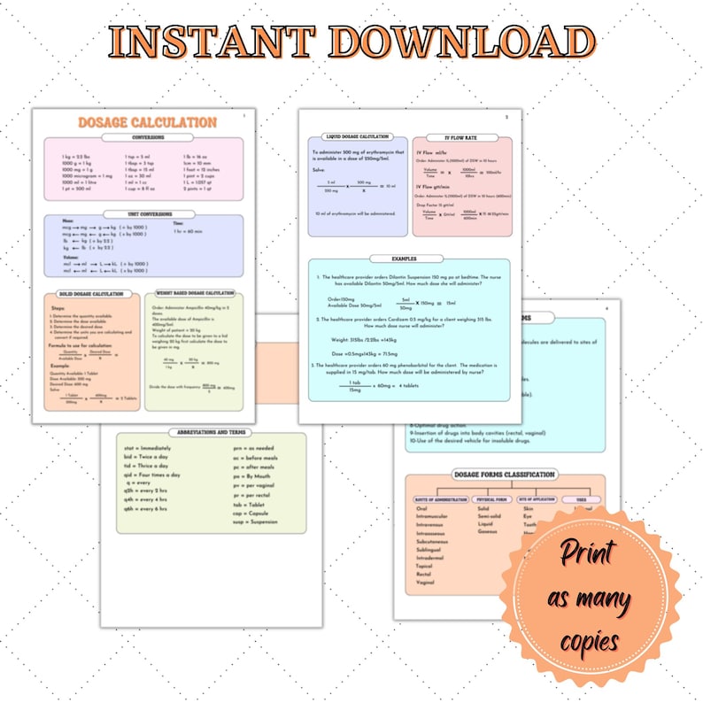 Nursing Dosage Calculation Bundle | Nursing Math Worksheets | Medical ...