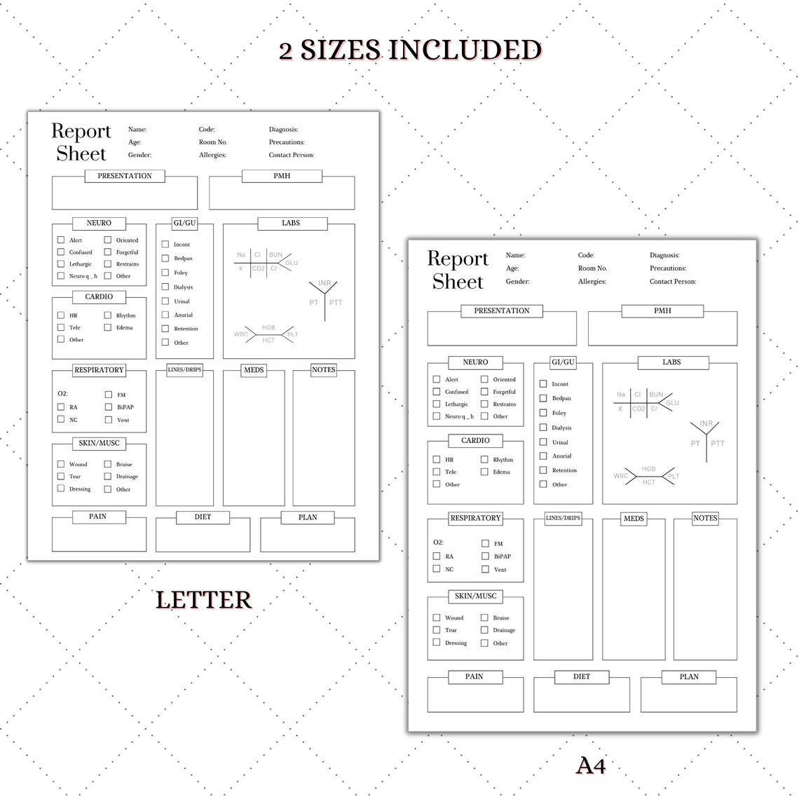 Printable Nursing Report Sheet Template, Nurse Brain Sheet, Single ...