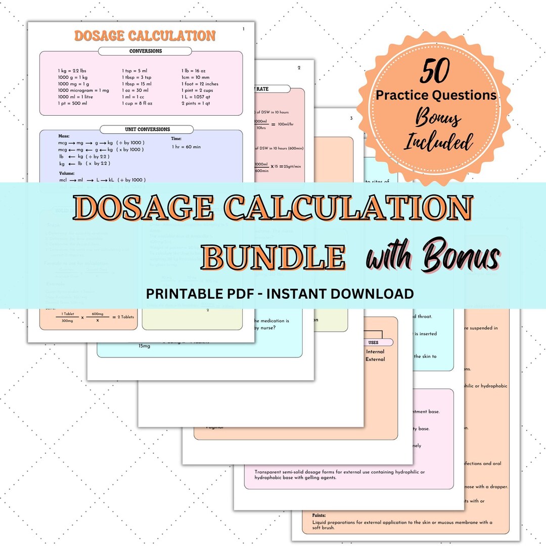 Nursing Dosage Calculation Bundle | Nursing Math Worksheets | Medical ...
