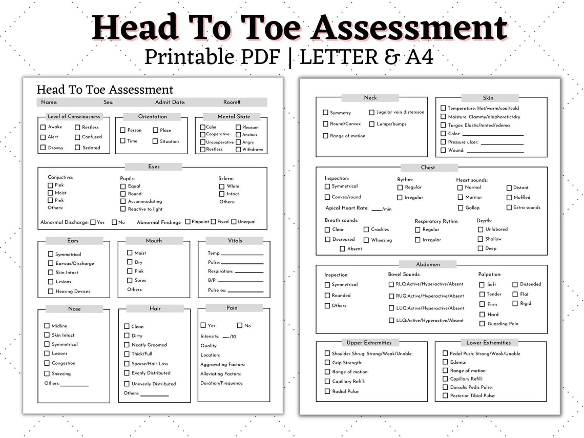 Head to Toe Assessment Nursing Template | Nursing Guide | Health ...