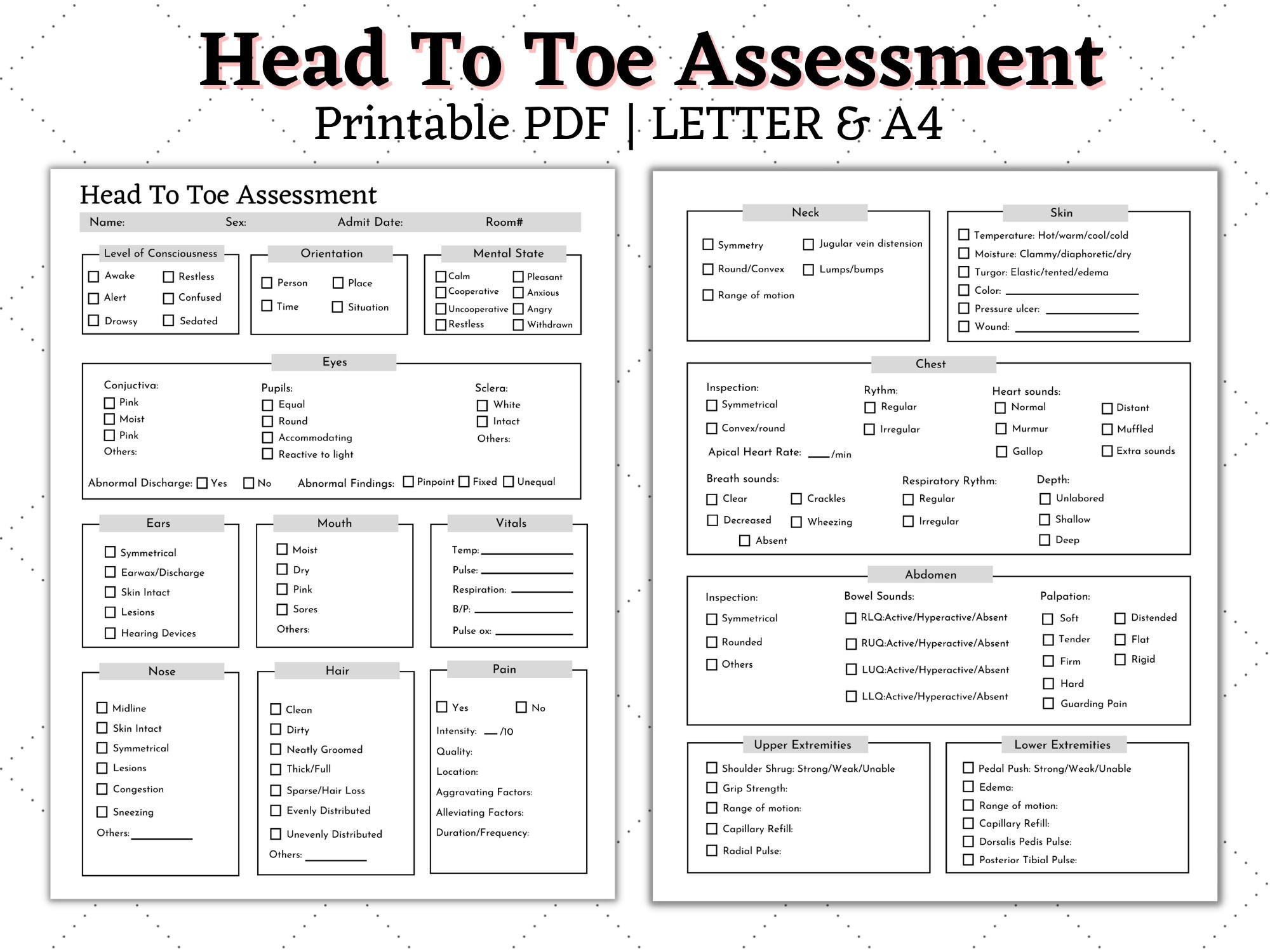 Head to Toe Assessment Nursing Template | Nursing Guide | Health Assessment Class | Nursing ...
