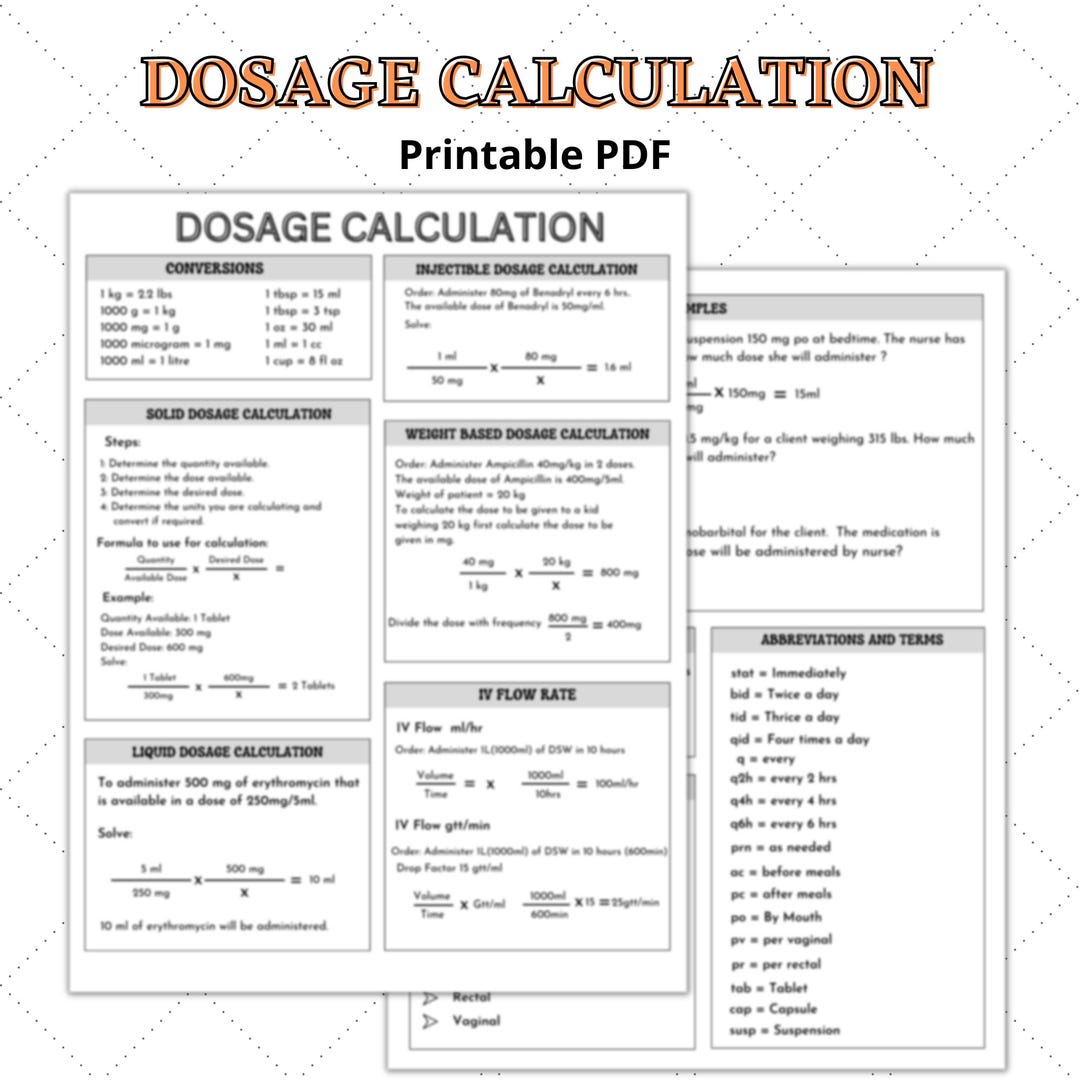 Dosage Calculation, Drug Dose Calculation, Medication Nursing Guide ...