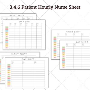 Nurse Report Sheet With 3,4,6 Patient Hourly Medication Template Bundle ...