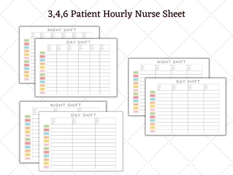 Nurse Report Sheet With 3,4,6 Patient Hourly Medication Template Bundle ...