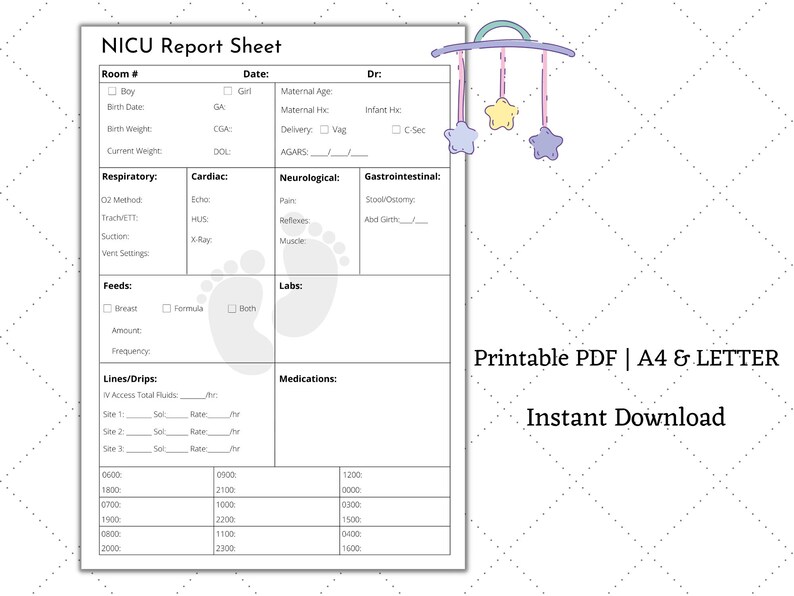 NICU Nurse Report Sheet: Neonatal Nursing Handoff (printable PDF) - Etsy