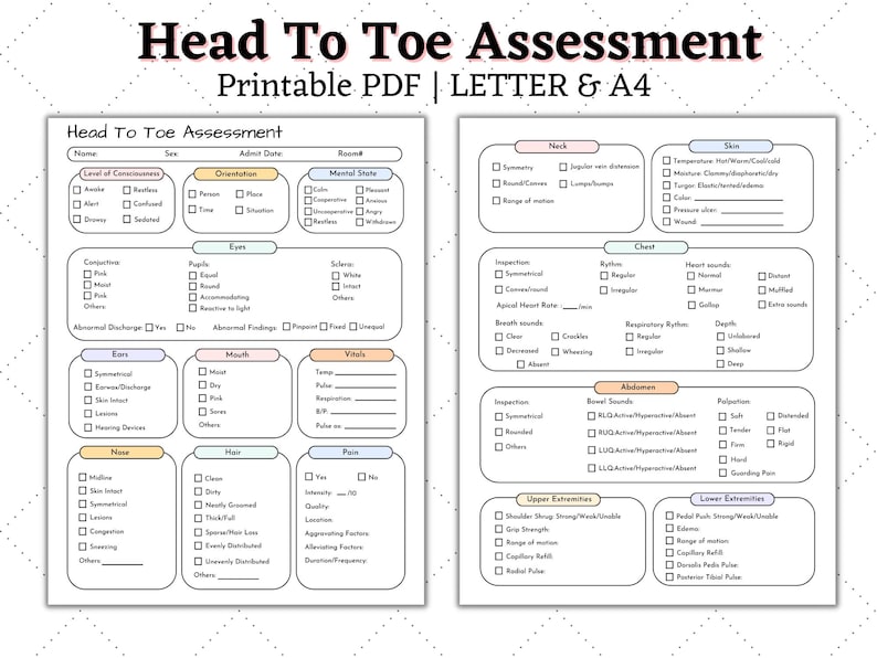 Head to Toe Assessment Nursing Template | Nursing Guide | Health ...