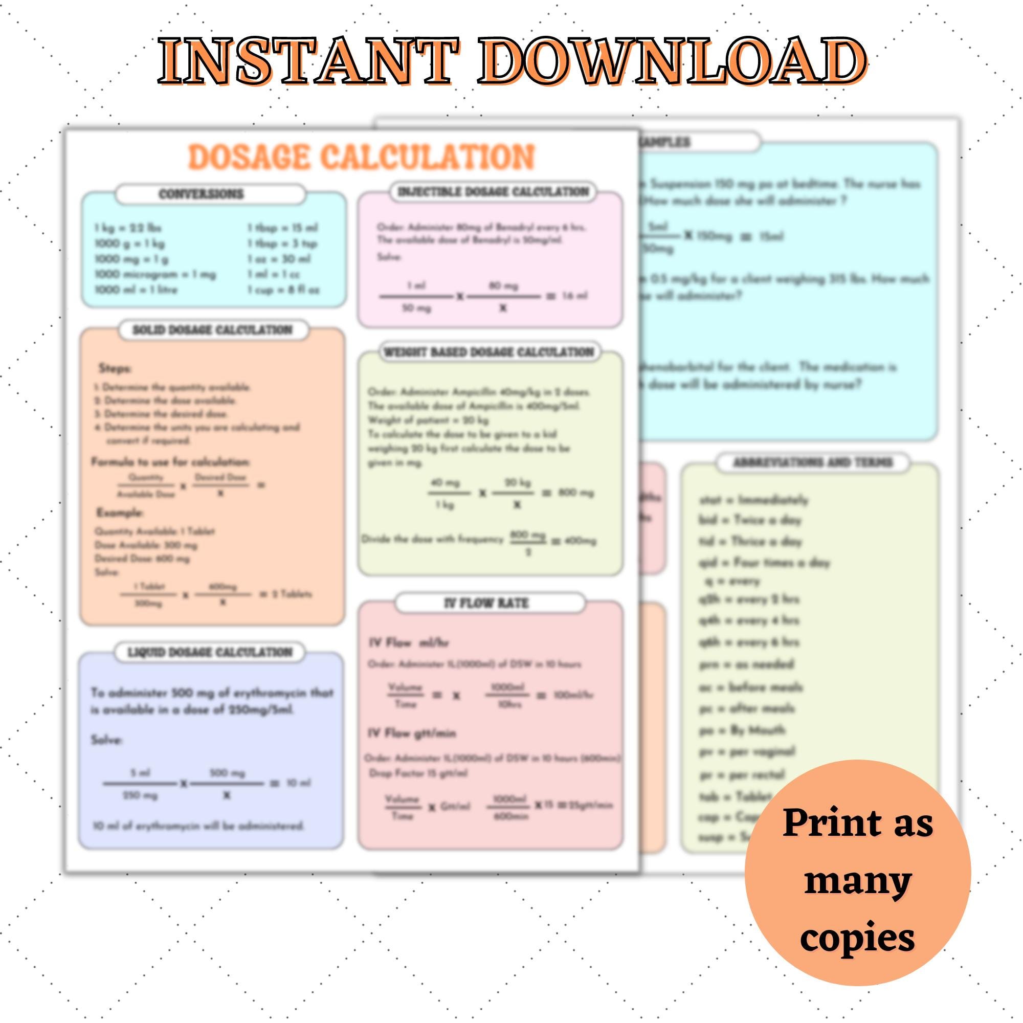 Dosage Calculation, Drug Dose Calculation, Medication Nursing Guide ...