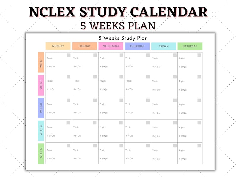 NCLEX Study Plan Calendar NCLEX Study Guide NCLEX Study Schedule ...
