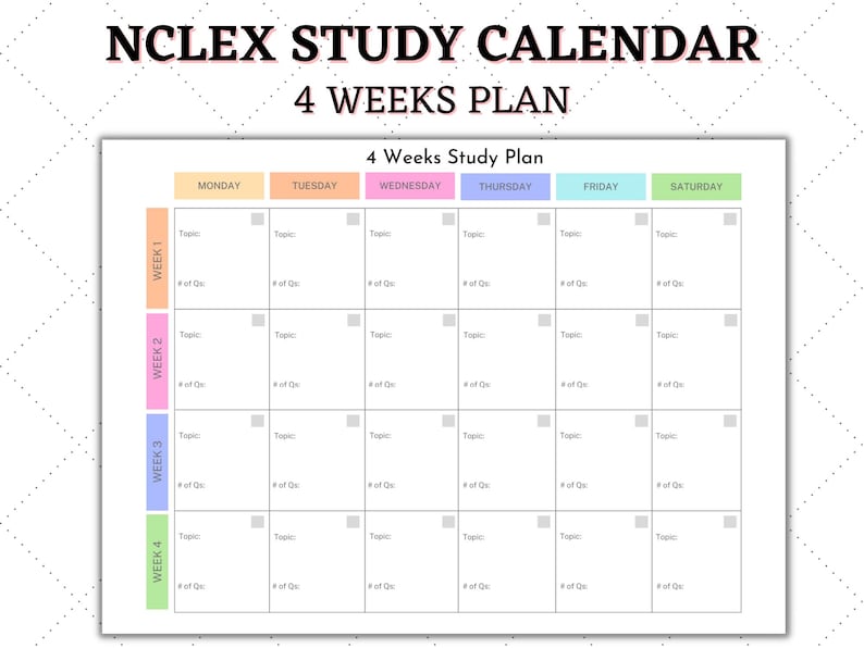 NCLEX Study Plan Calendar | NCLEX Study Guide | NCLEX Study Schedule ...