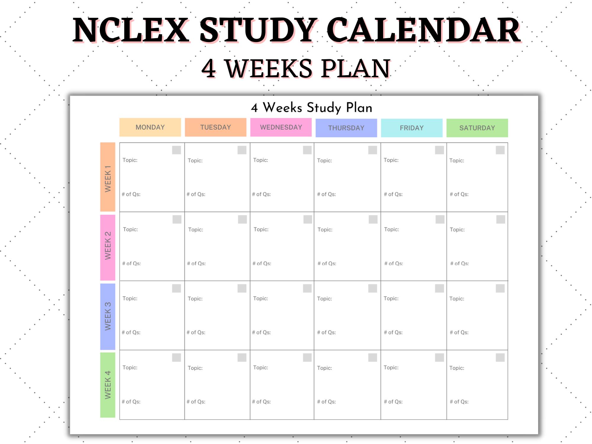 NCLEX Study Plan Calendar | NCLEX Study Guide | NCLEX Study Schedule ...