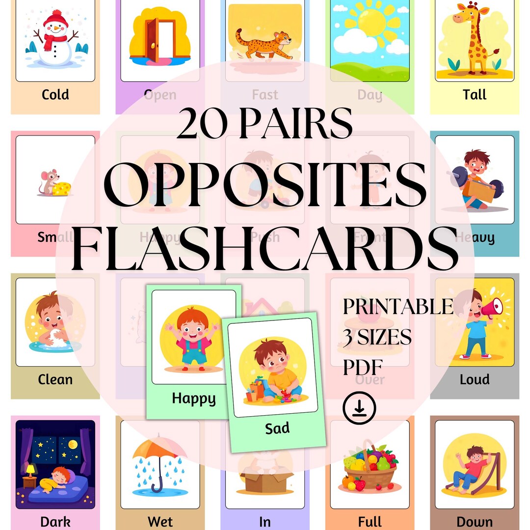 Montessori Opposites Flashcards: Antonyms Learning for Kids (PDF ...
