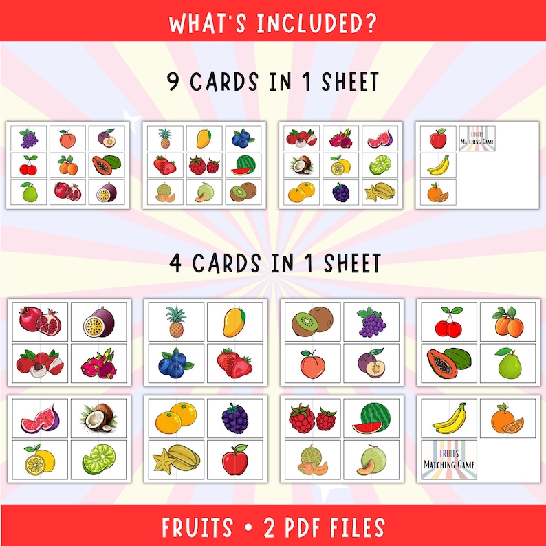 Preschool Matching Game Printable Bundle: Fruits, Vegetables, Desserts ...