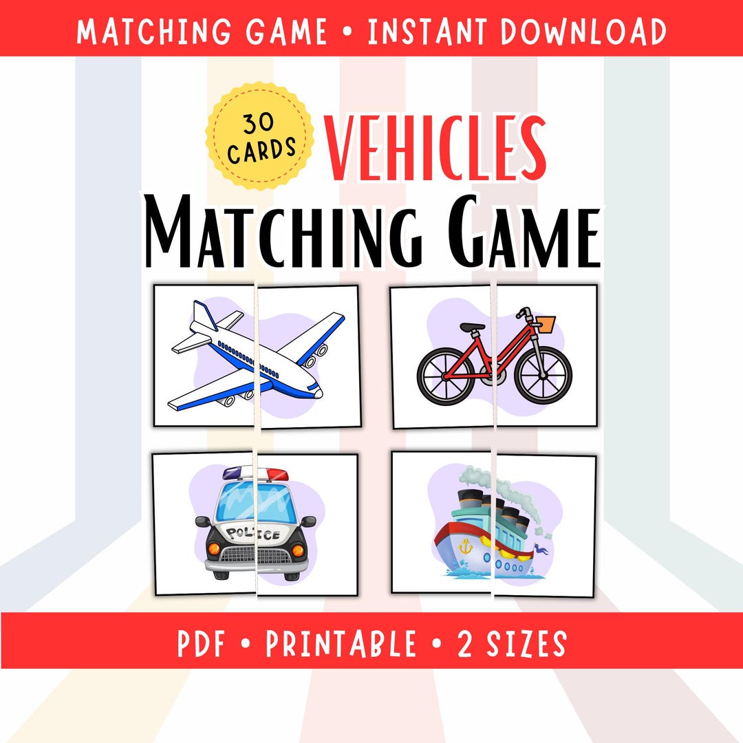 Vehicles Matching Game Montessori Educational Preschool Transportation ...