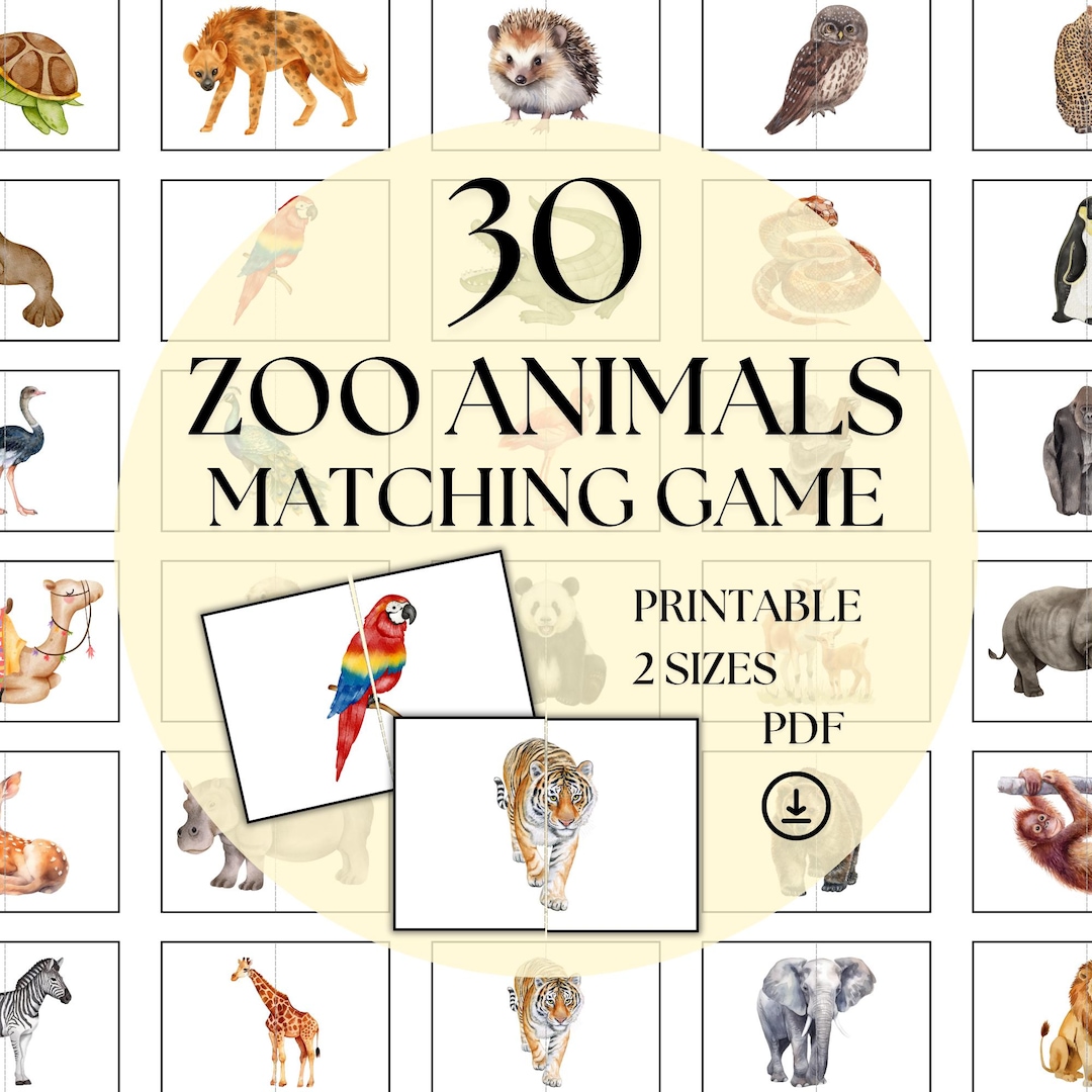 Zoo Animals Matching Game: Printable Flashcards for Kids (PDF Download ...
