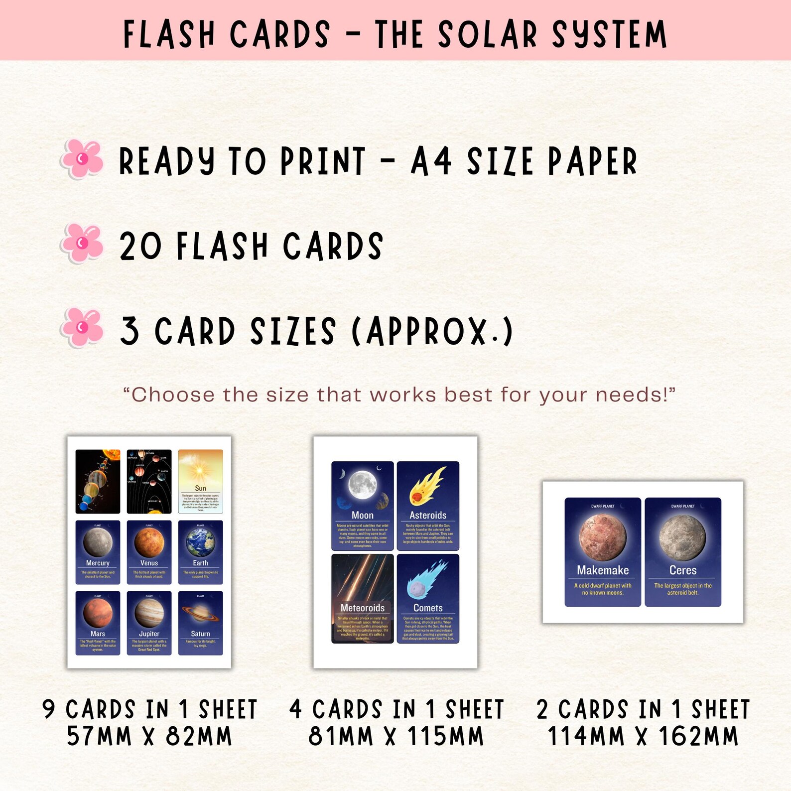 20 Solar System Flashcards Printable, Space Vocabulary Card for Kids ...