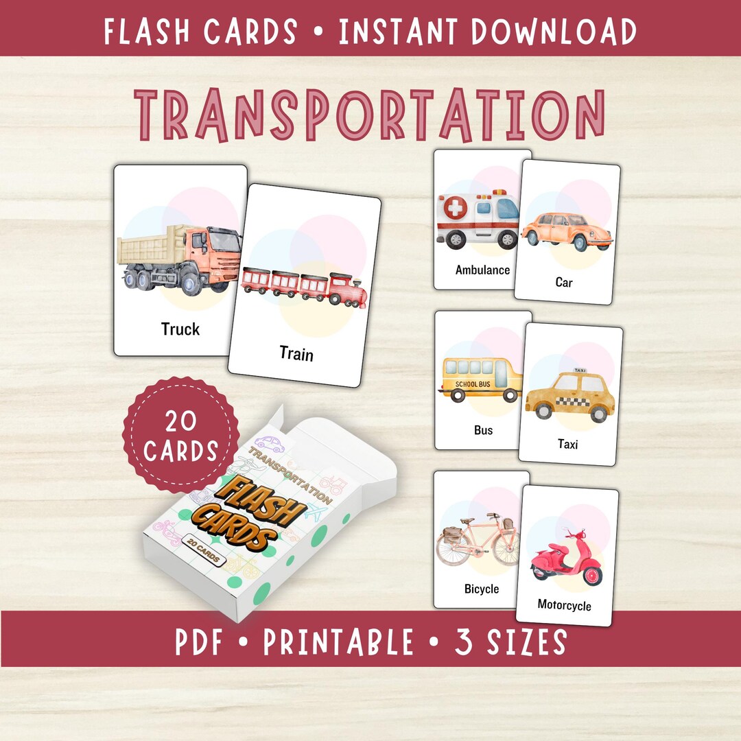 Transportation Flashcard for Montessori, Educational Classroom Material ...