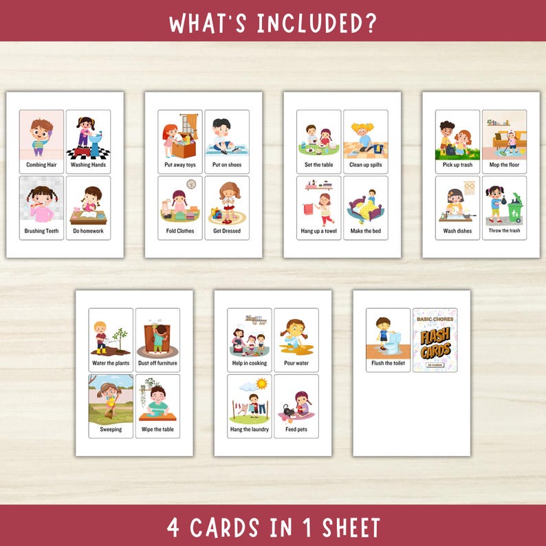 25 Basic Chores Flashcard for Montessori, Educational Classroom ...
