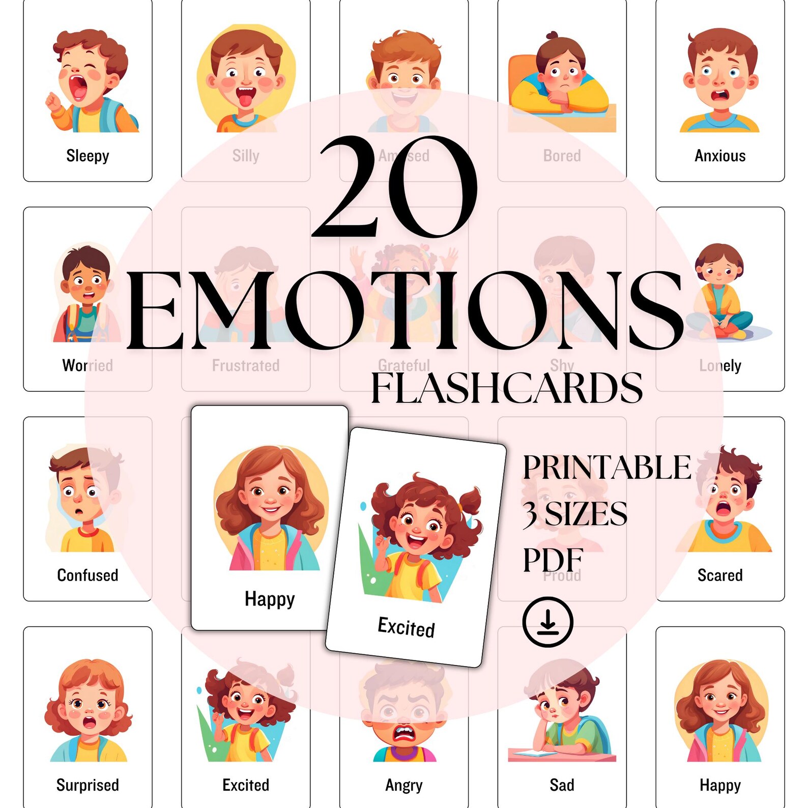 Emotions Flashcards for Toddlers: Feelings & Faces, Montessori Learning ...