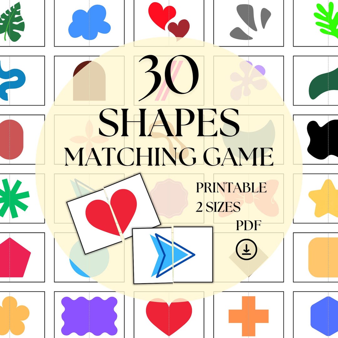 30 Shapes Matching Game Printable Cards, Flashcard Recognition for Kids ...