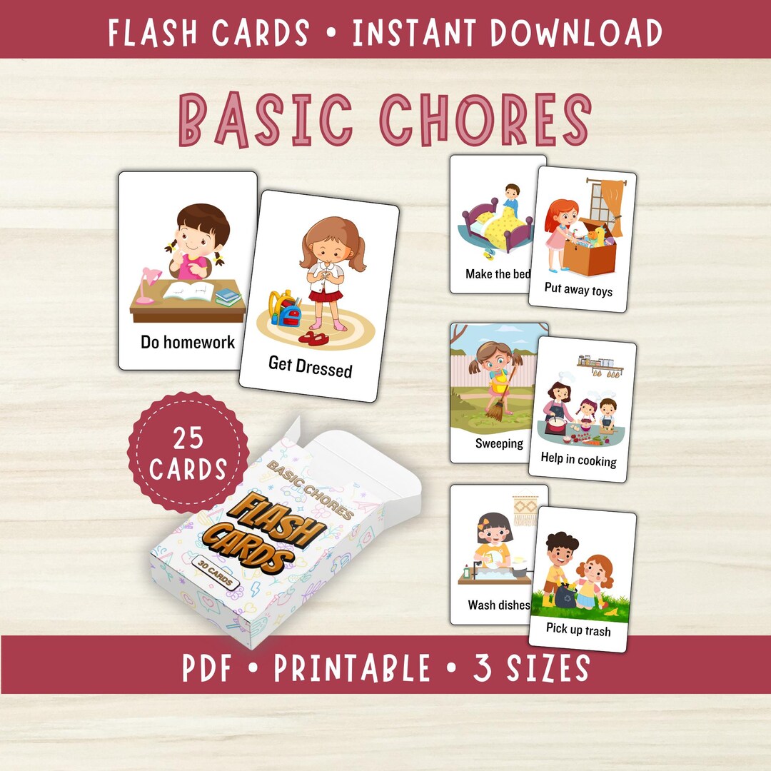25 Basic Chores Flashcard for Montessori, Educational Classroom ...