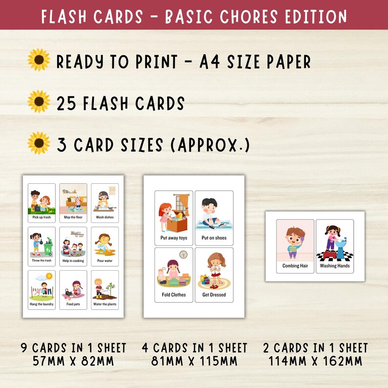 25 Basic Chores Flashcard for Montessori, Educational Classroom ...