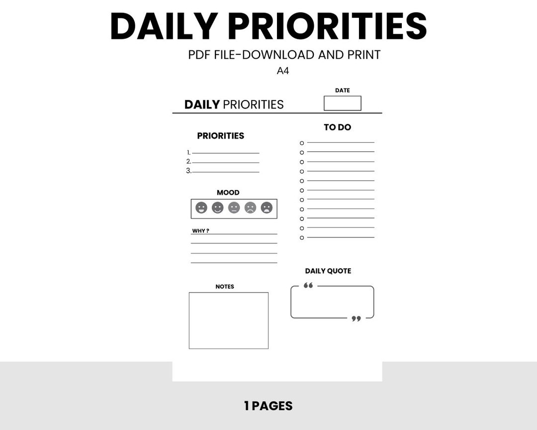 Daily Printable to Do List Priority Checklist Task Management Planner ...