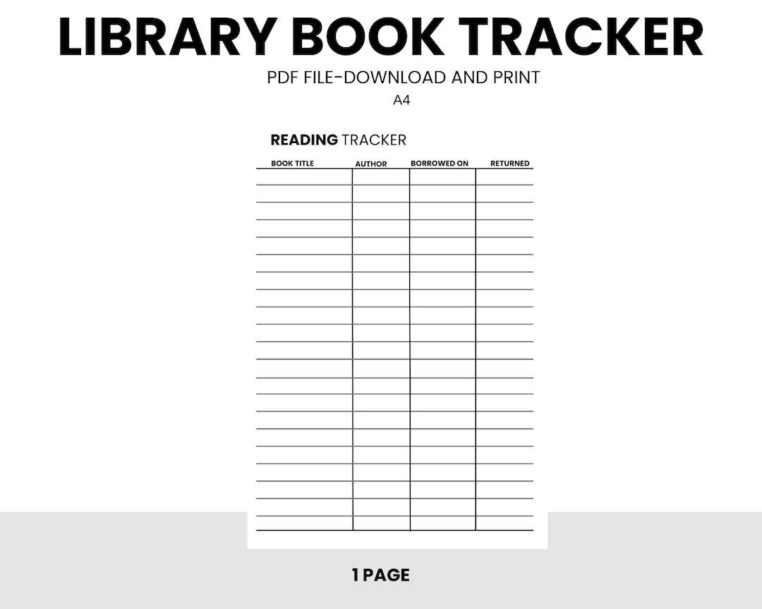 Book Tracker Reading Tracker Library Book Return Tracker Organisation ...