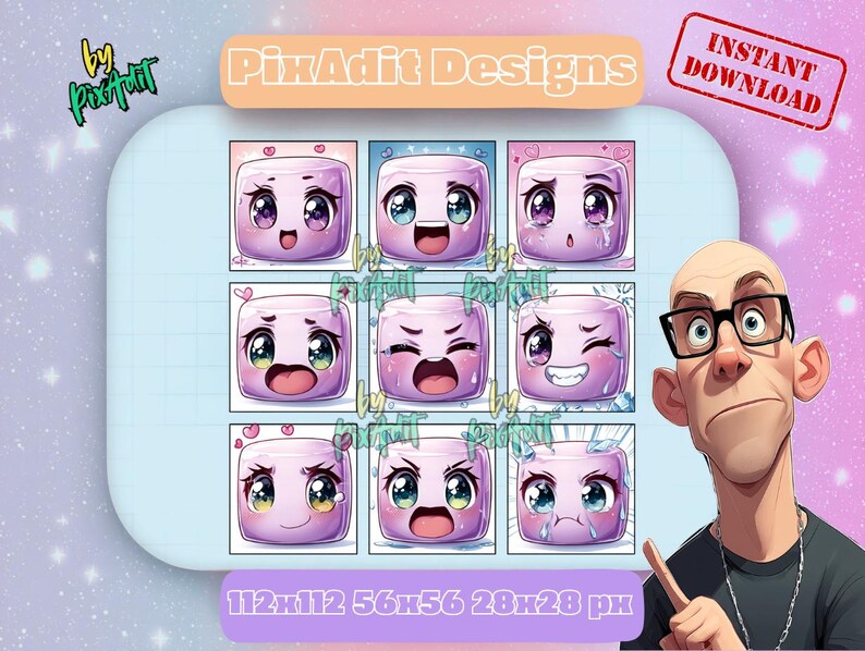Cute Cube Emote Pack | 9 Anime-style Kawaii Twitch & Discord Emotes ...