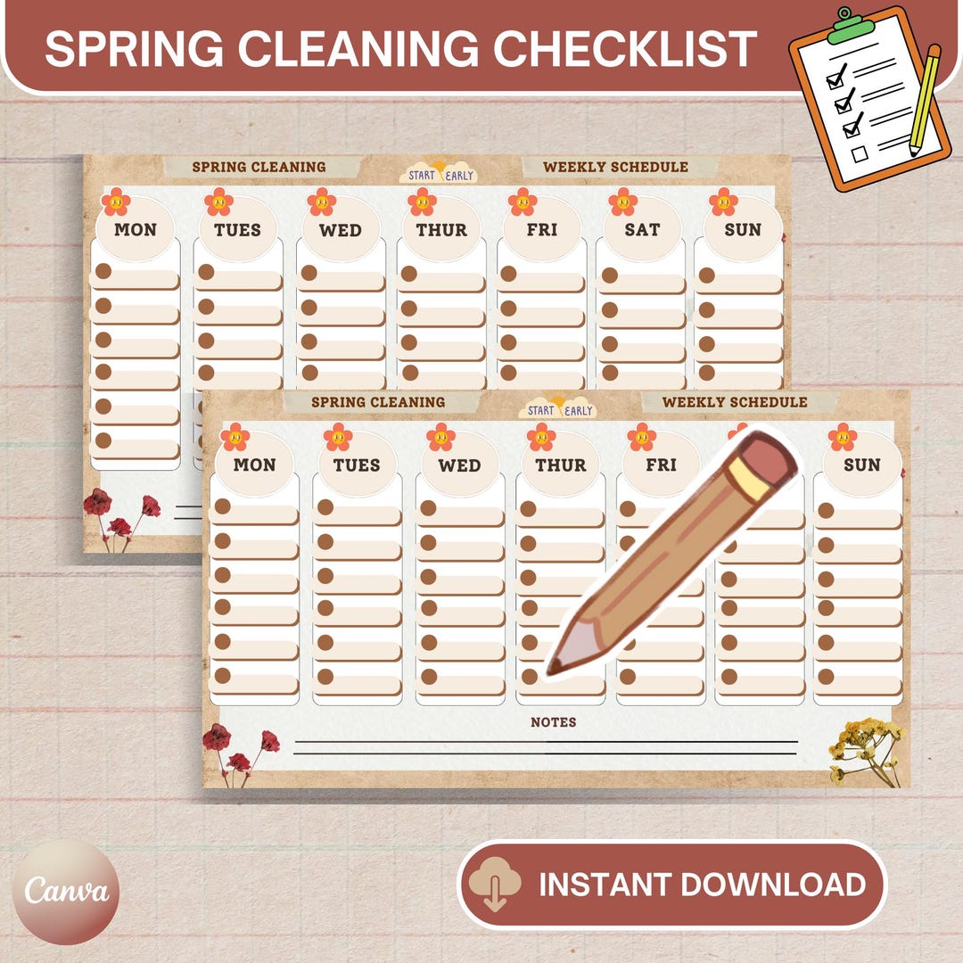 Weekly Cleaning Checklist Planner for ADHD, Editable House Chore ...