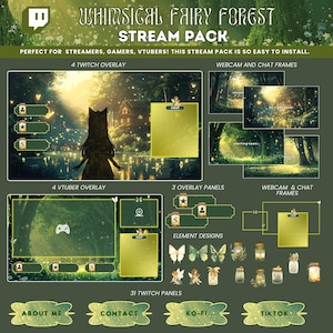Green Whimsical Fairy Magical Forest Stream Overlay Pack Fantasy Lo-fi Cottagecore Twitch Vtuber ...