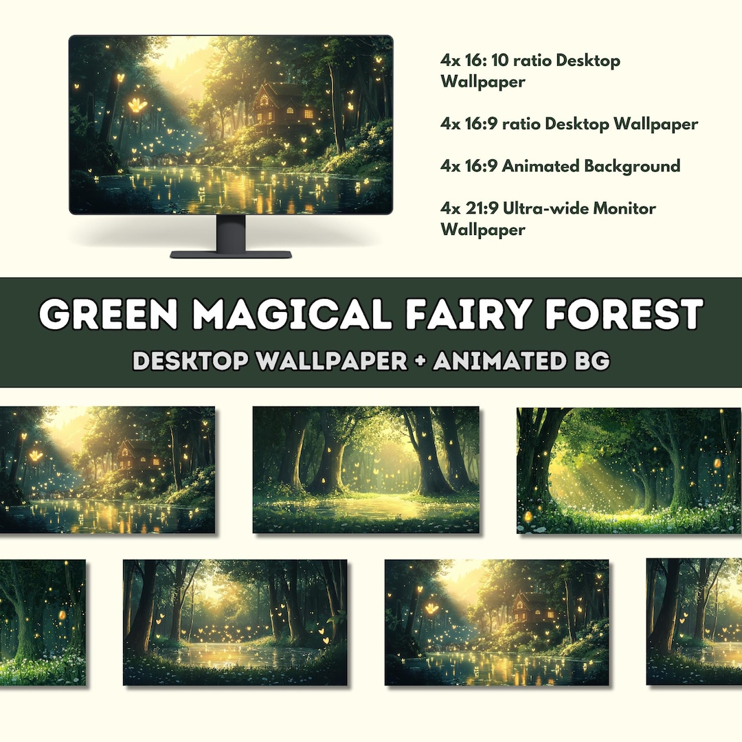 Green Fairy Forest Desktop Wallpaper | Lofi Cottagecore (digital ...