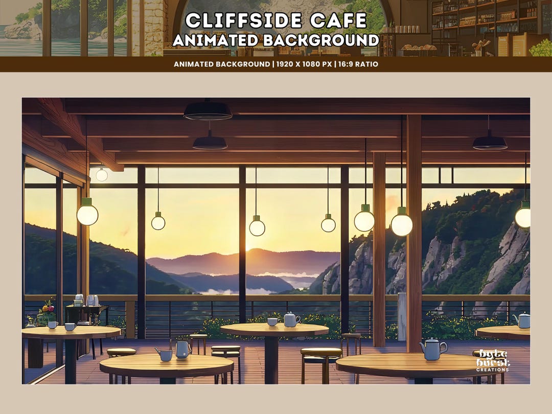 1x Aesthetic Cozy Cliffside Cafe Animated Background Lofi Twitch ...