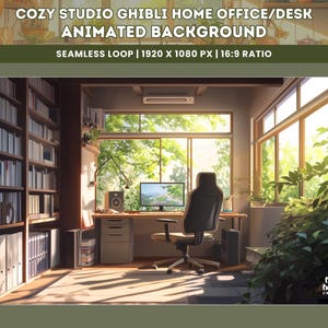 Cozy Studio Ghibli Animated Office Desk Background Cottagecore Lofi ...
