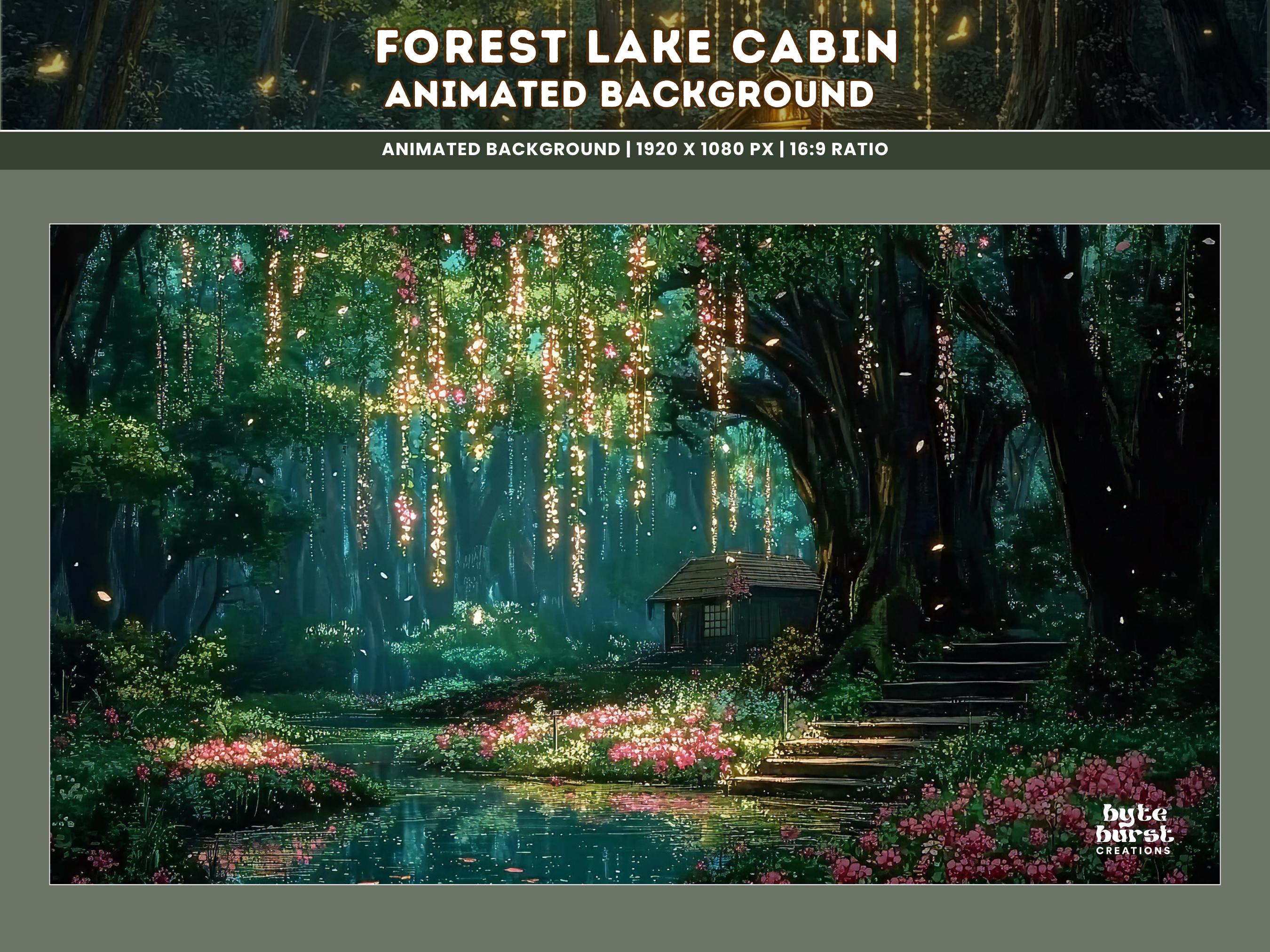 Green Forest Lake Cabin Animated Background: Cozy Cottagecore Scene ...
