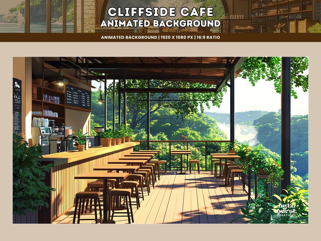 1x Cozy Cliffside Cafe Animated Background Lofi Twitch Overlay Vtuber Stream Scene Aesthetic ...